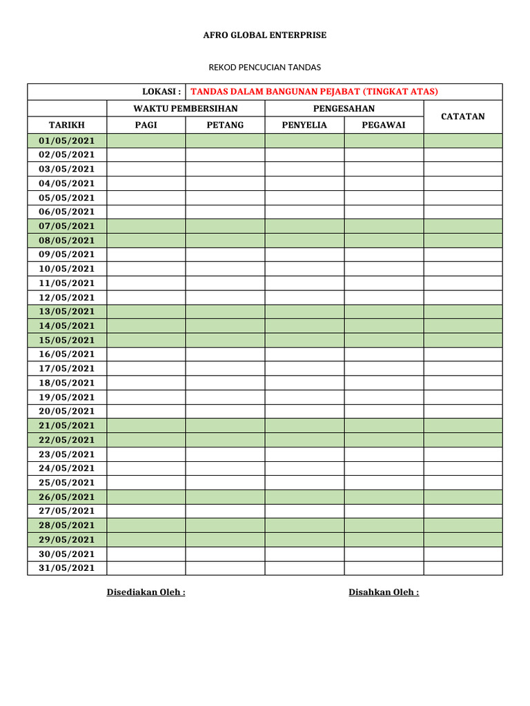 Rekod Pencucian Tandas - Atas | PDF