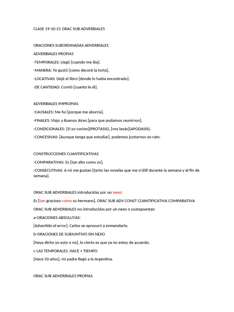 RESUMEN ORAC SUB ADV | PDF | Adverbio | Tipología Lingüística