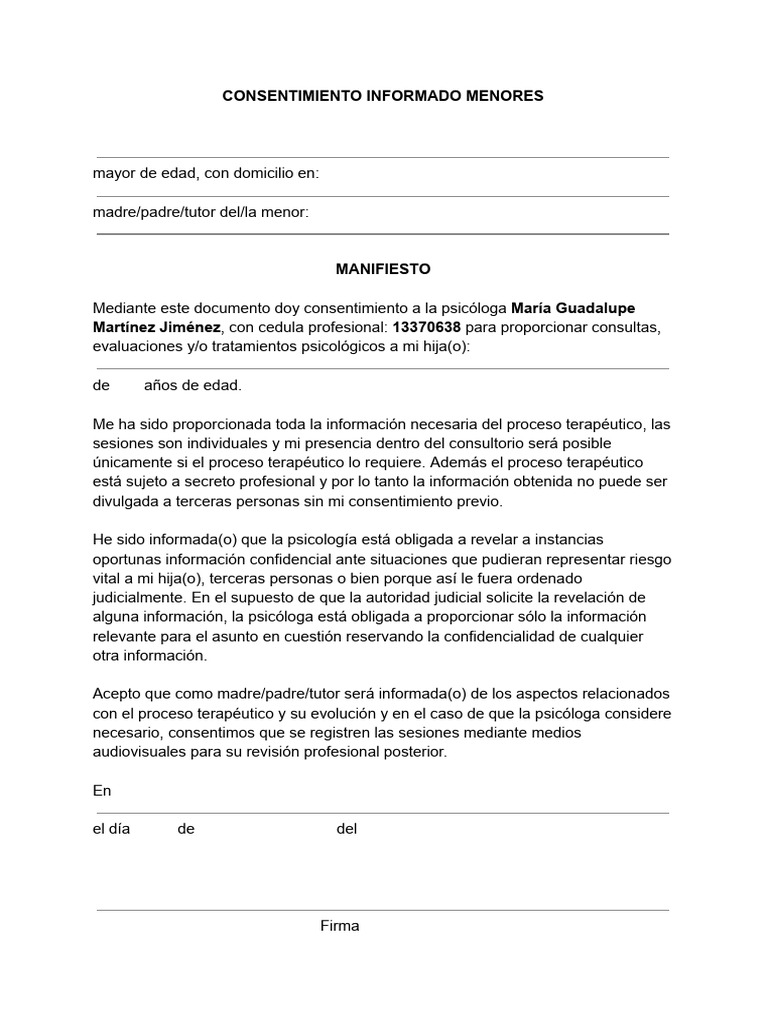 Consentimiento Informado para Menores | PDF