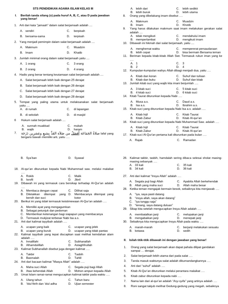 Soal STS Genap Paibp KLS Iii Th. 2024-2025 | PDF