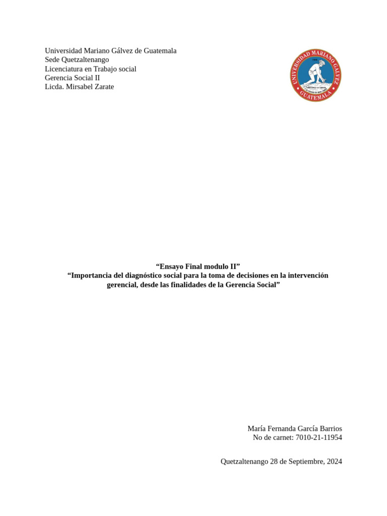 Ensayo Final, Modulo II | PDF | Trabajo Social | Toma de decisiones