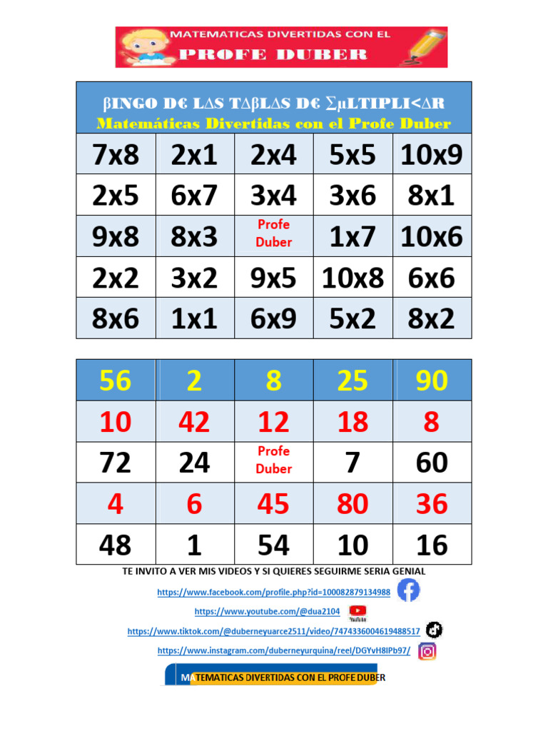 Bingo Tablas de Multiplicar | PDF