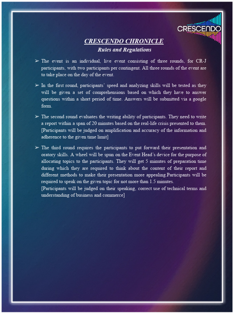 Crescendo Chronicle Rules & Regulations | PDF