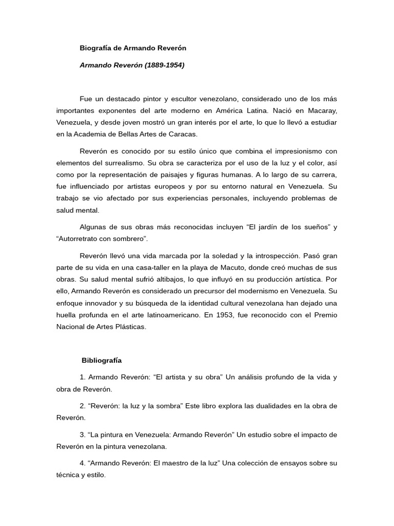 Biografía de Armando Reverón | PDF