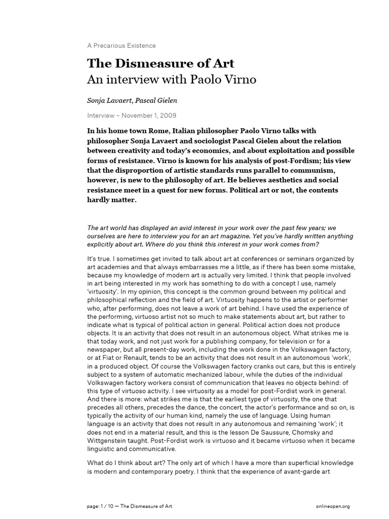 Virno on Art, Economy, and Resistance | PDF | Human Nature | Capitalism
