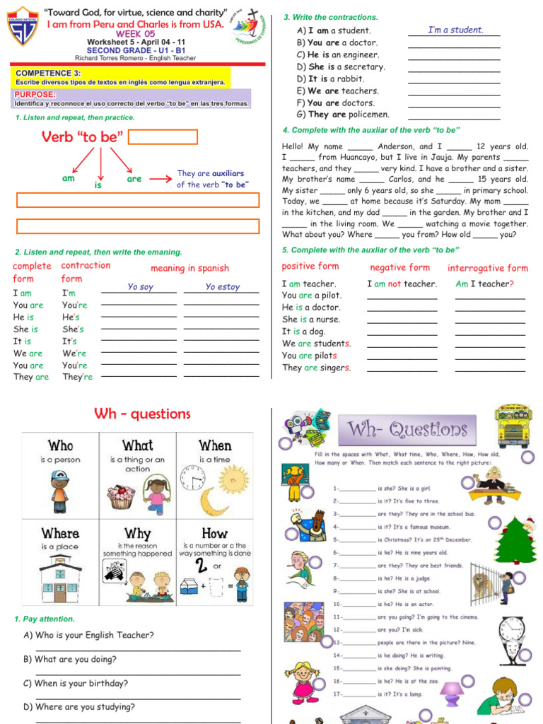"Verb 'To Be' Worksheet for Second Grade" | PDF | Grammar | Syntactic ...