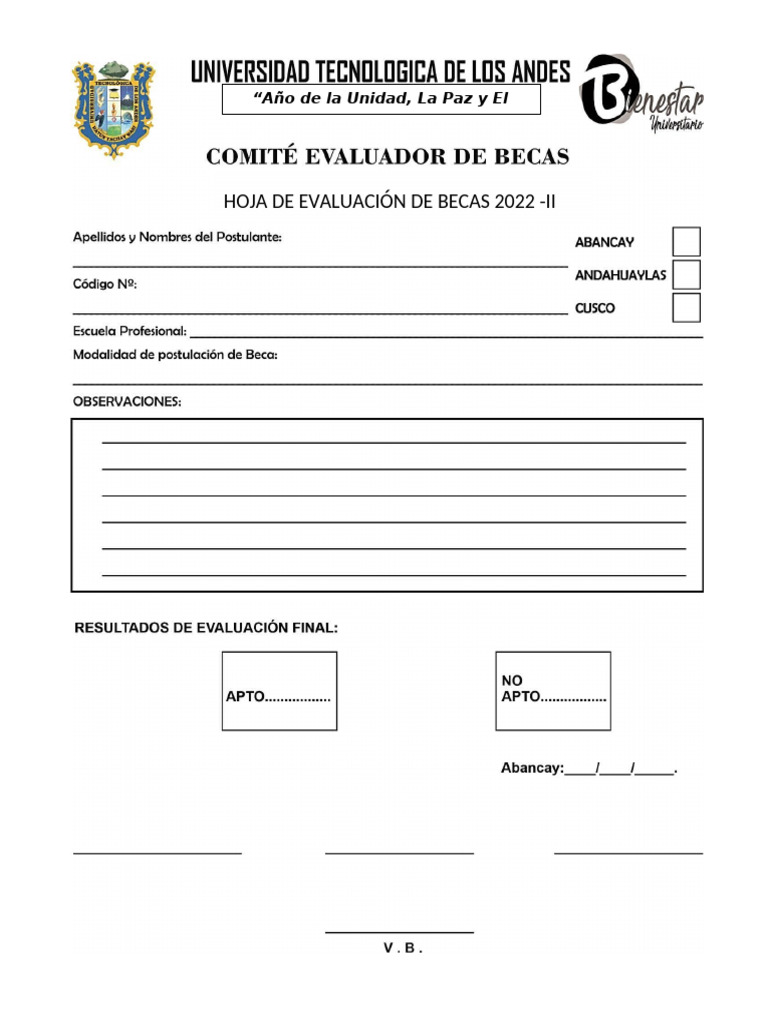 HOJA DE EVALUACION DE BECAS OKOK | PDF