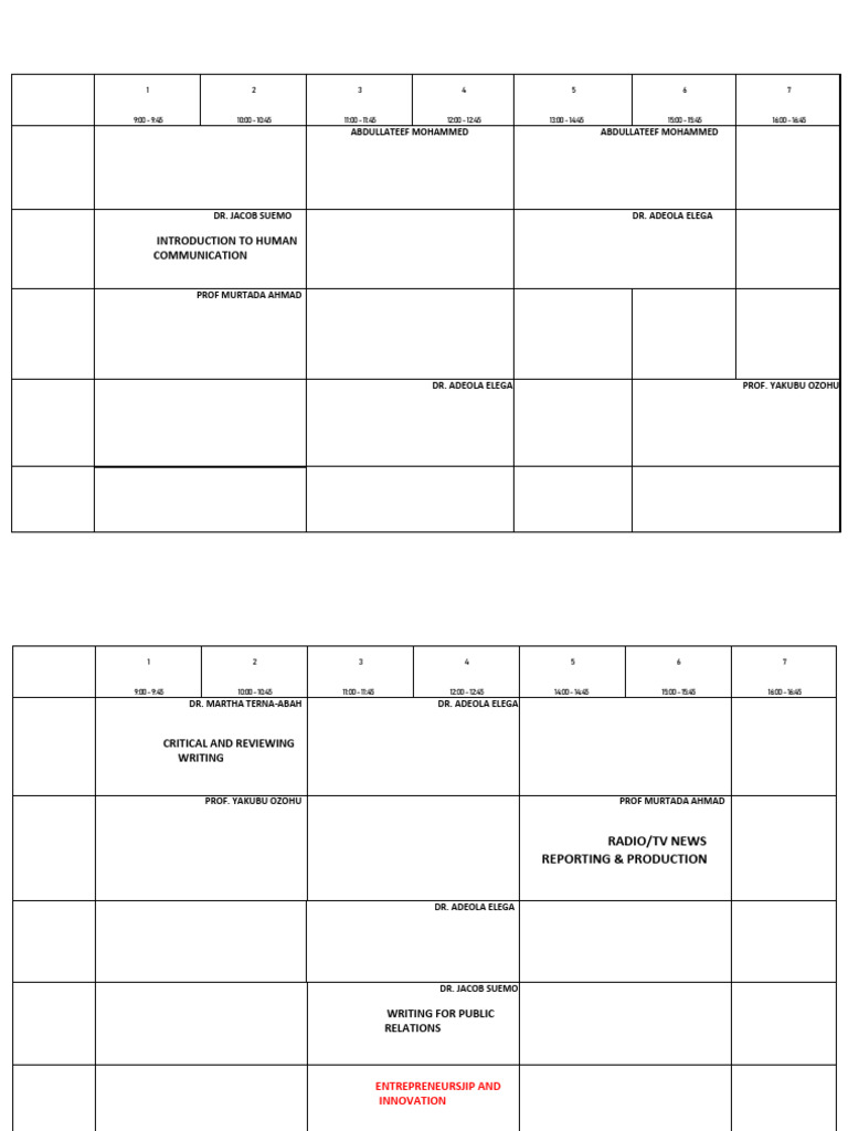 MCM Course Timetable 2019-2020 | PDF | Mass Media
