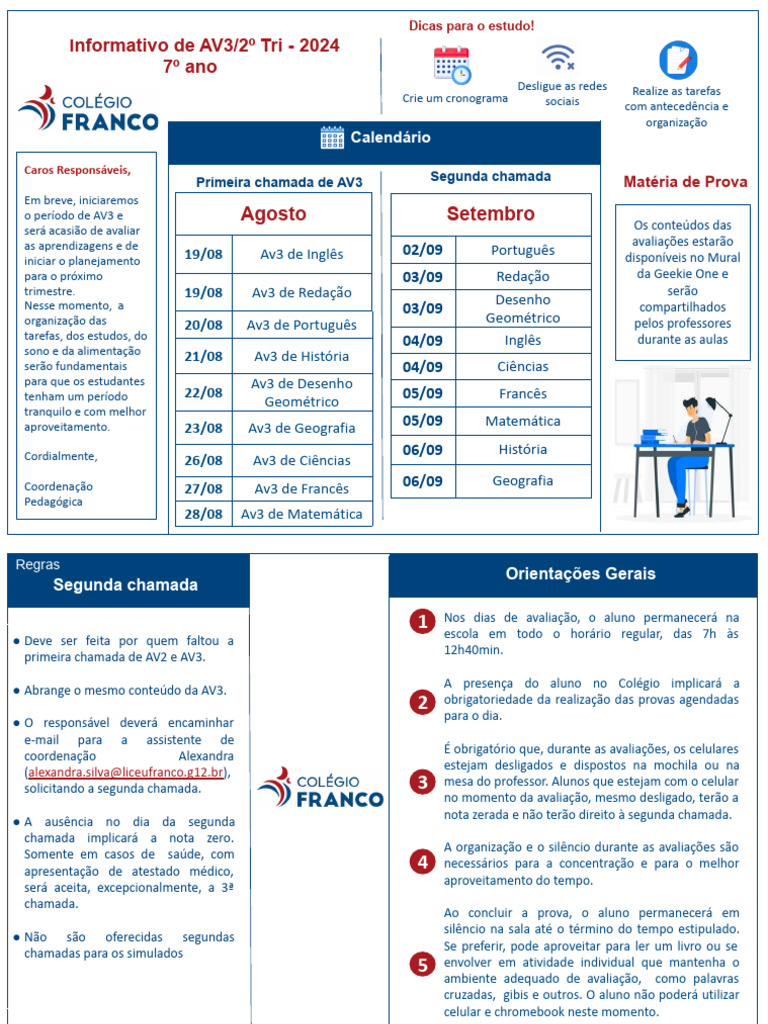 Nformativo de AV3/2º Tri - 2024 7º Ano: Agosto Setembro | PDF