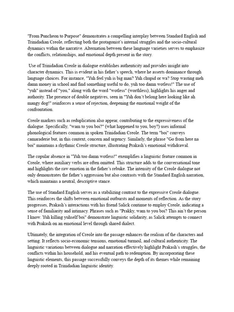 Trinidadian Creole in "From Puncheon to Purpose" | PDF | Linguistics ...