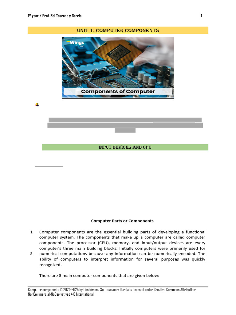Unit 1 Computer Components | PDF | Computer Data Storage | Central Processing Unit