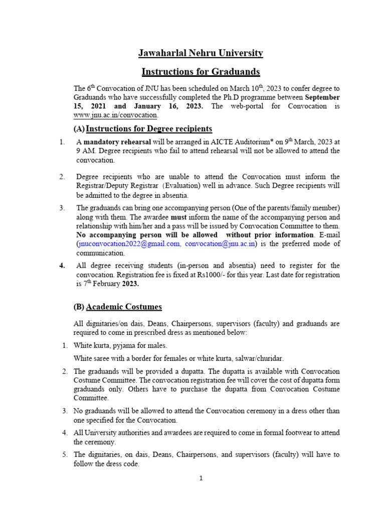 Instructions To Graduands For Convocation 22-23 | PDF