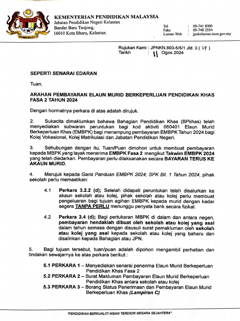 Surat Arahan Pembayaran Embpk Fasa 2 Tahun 2024 | PDF