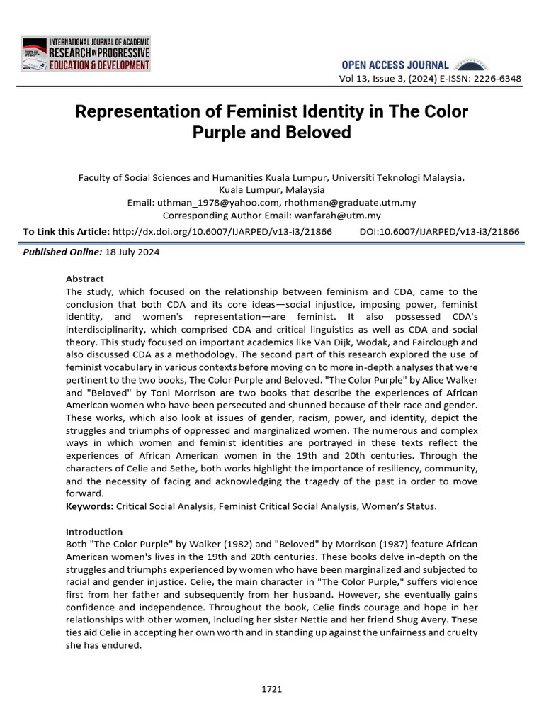 Feminist Identity in The Color Purple | PDF | Liberal Arts Education