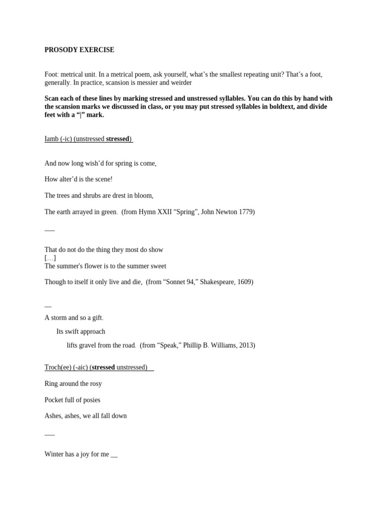 _PROSODY_exercises_wk1 | PDF | Metre (Poetry) | Poetry