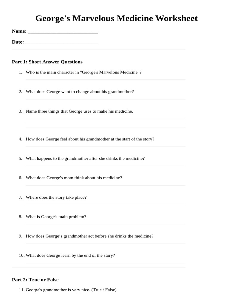 George's Marvelous Medicine Worksheet 2 | PDF