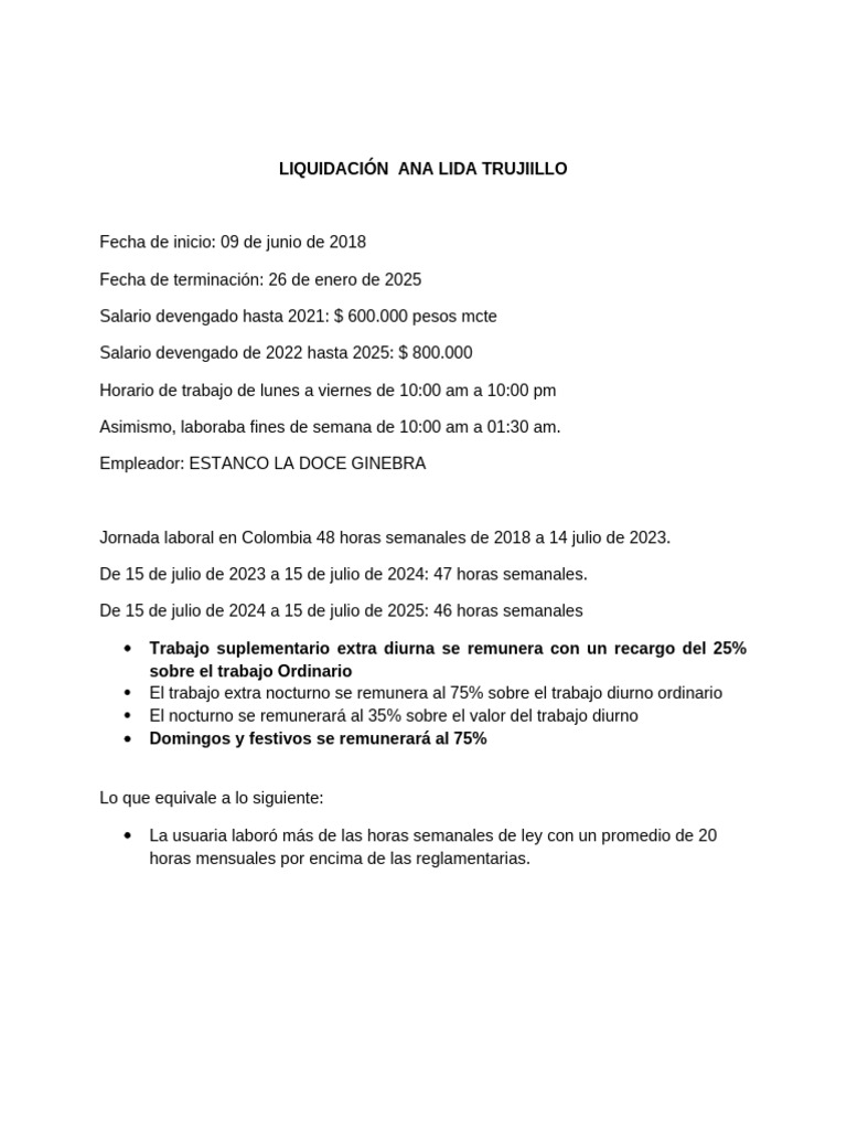 Liquidacion Ana Lida Trujillo | PDF | Tiempo de trabajo | Salario