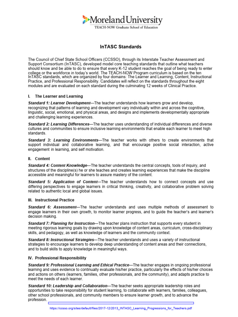 At A Glance INTASC Standards | PDF | Learning | Teachers