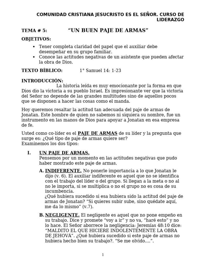 Liderazgo Tema 5 Un Buen Paje de Armas | PDF | Pecado | Dios