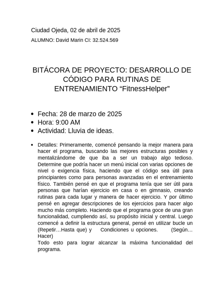 Bitácora de Proyecto | PDF | Informática | Programación de computadoras