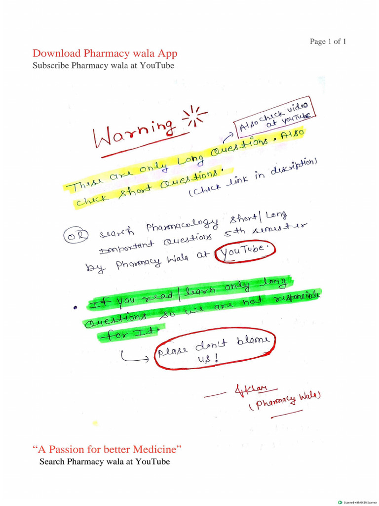 Pharmacology 5th Sem Long Important Questions With Solution Shahruddin