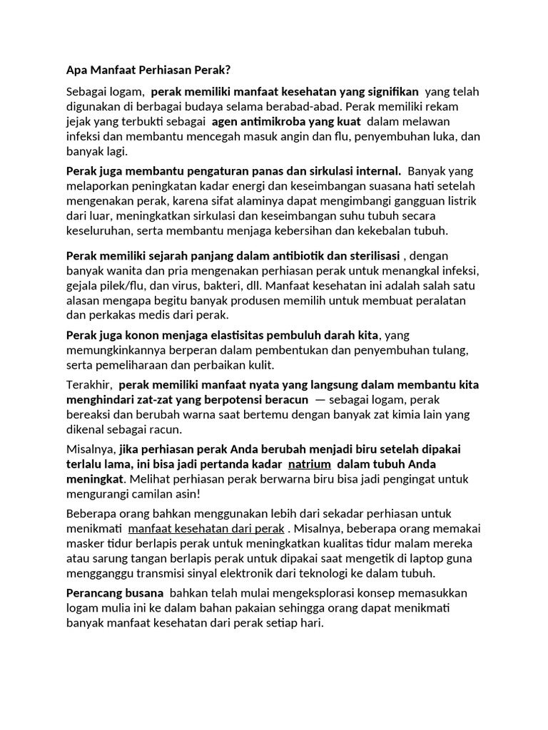 Apa Manfaat Perhiasan Perak | PDF