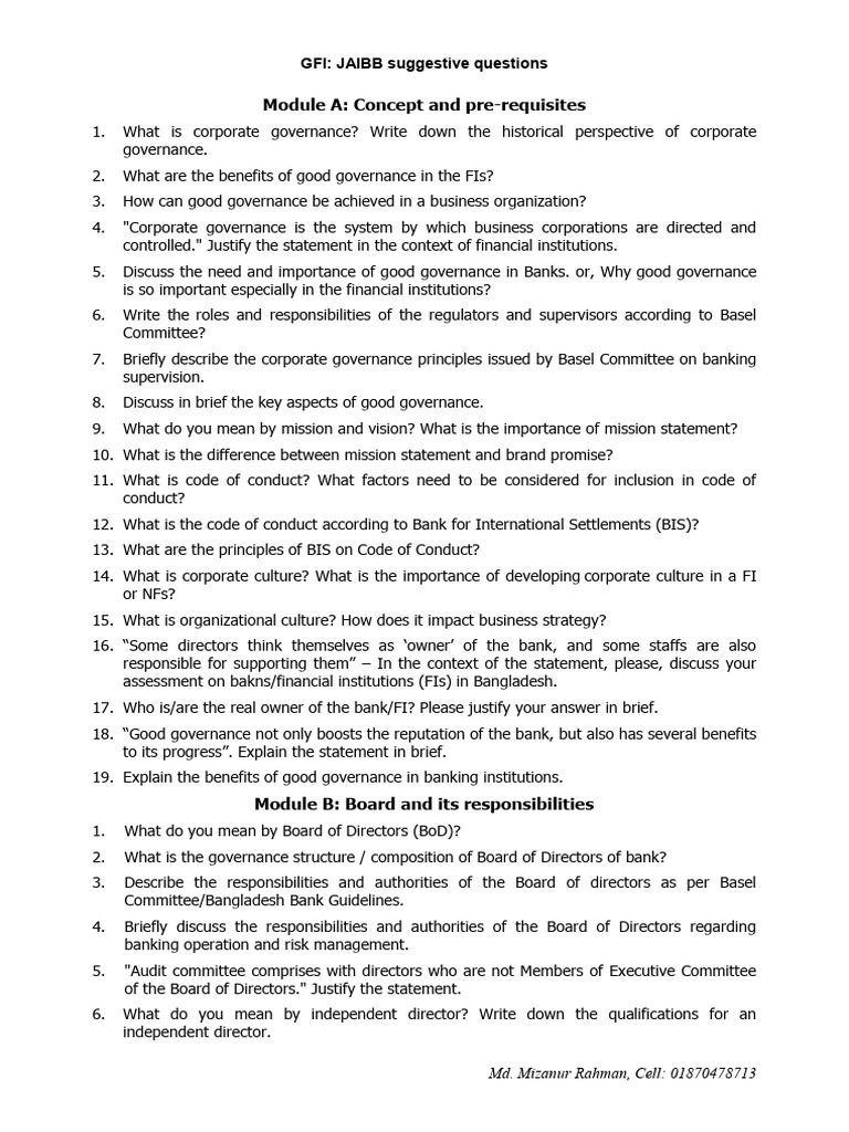 GFI-5th BPE-Suggestive Questions | PDF | Banks | Governance