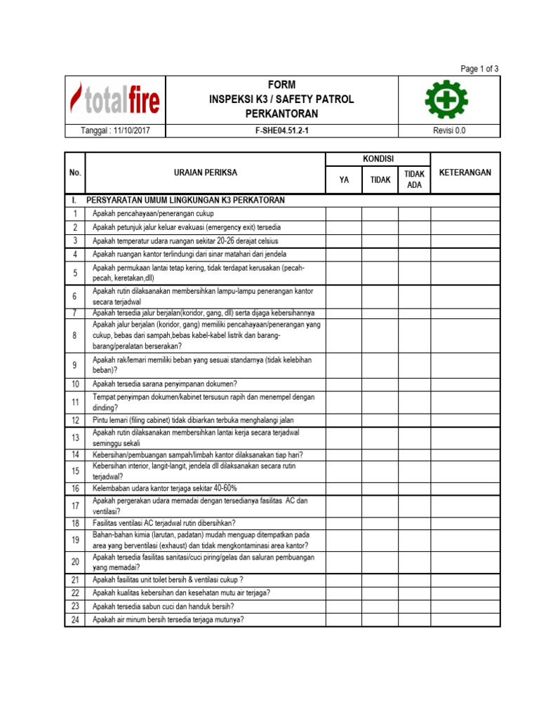 F-SHE04.51.2-1 Form Inspeksi K3 Safety Patrol Perkantoran | PDF