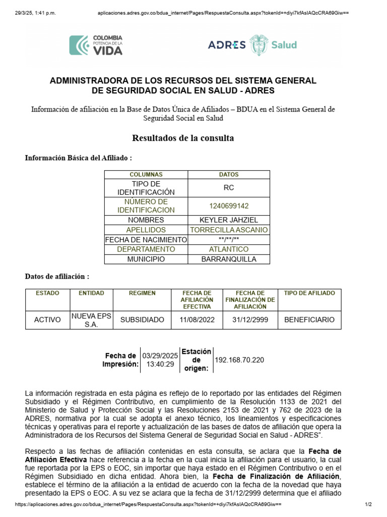 Información de Afiliación Keyler J. | PDF