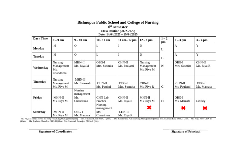 6th Sem Routine (14.04.25-19.04.25) - 1 | PDF
