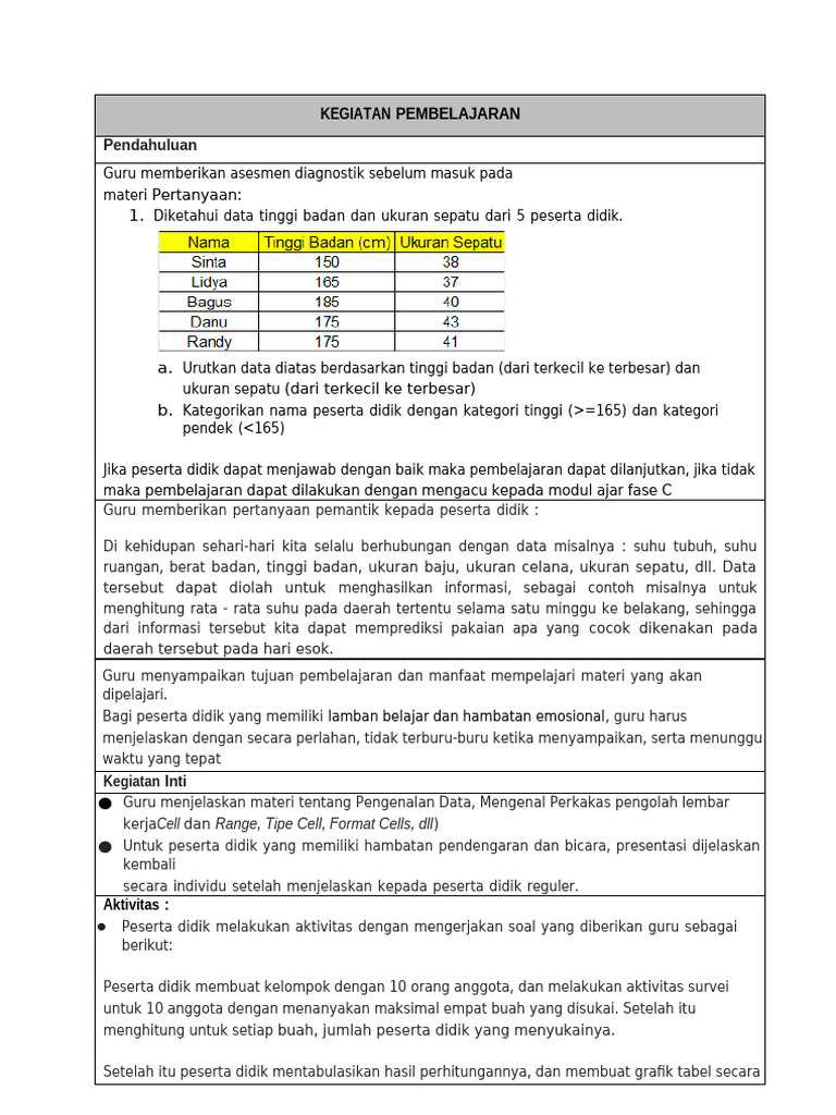 1 - MA - Pengenalan Data, Mengenal Perkakas Pengolah Lembar KerjaCell Dan Range, Tipe Cell ...
