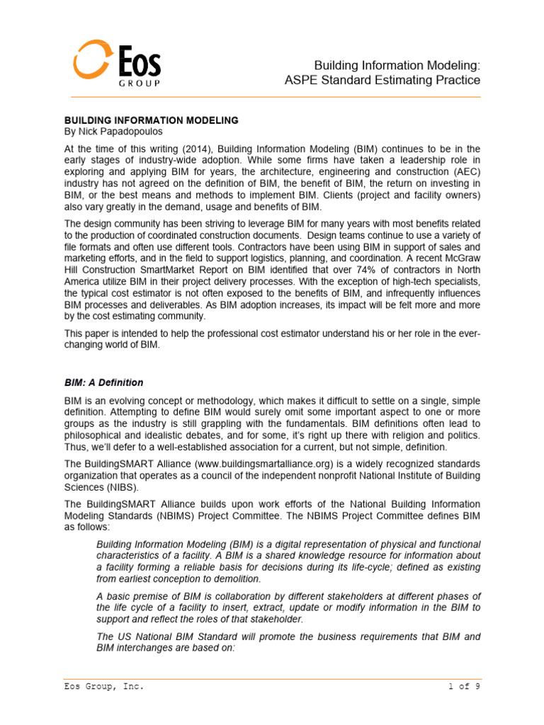 ASPE Standard Estimating Practice 9th Edition BIM Section 08 2014 | PDF ...