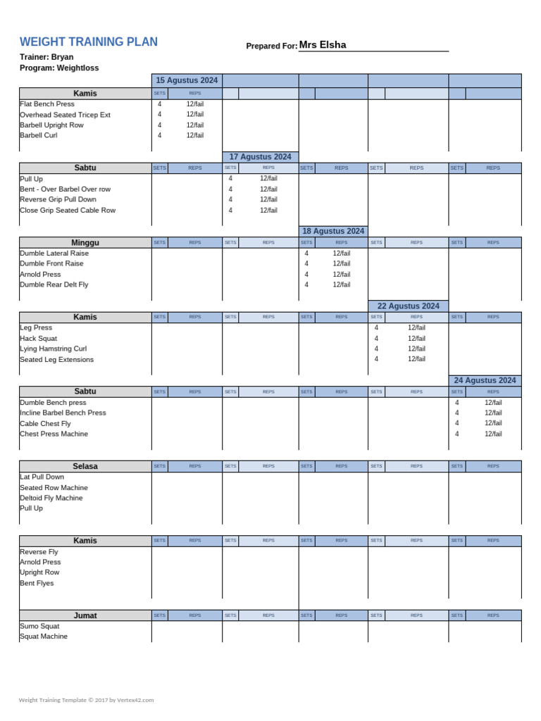 Weight-Training-Plan-Mbak Elsa | PDF | Weight | Weight Training