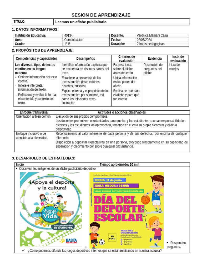 Sesion Escribimos un Afiche | PDF | Aprendizaje | Póster