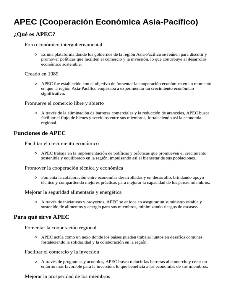 APEC (Cooperación Económica Asia-Pacífico) | PDF | Cooperacion economica Asia Pacifico ...