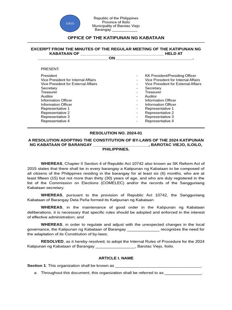 KK Constitution and by Laws Sample | PDF | Government