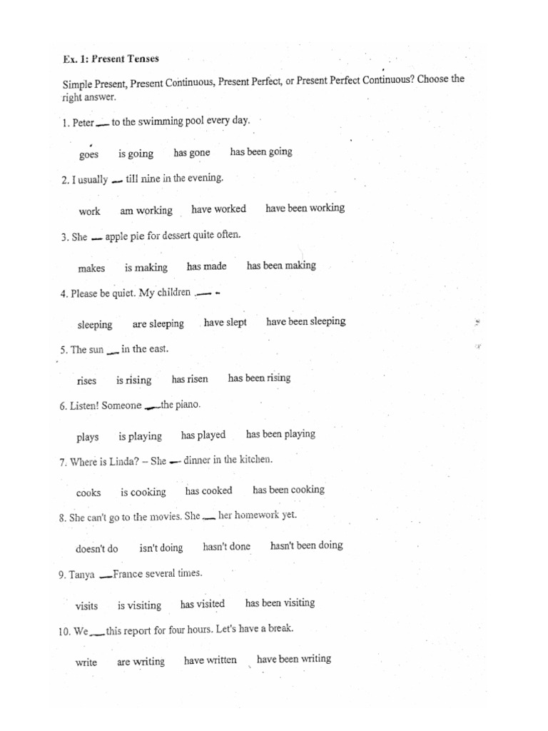 Tense Present Simple Continuous Perfect | PDF