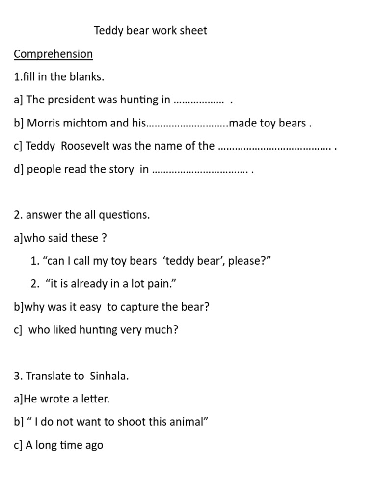 Teddy Bear Work Sheet | PDF