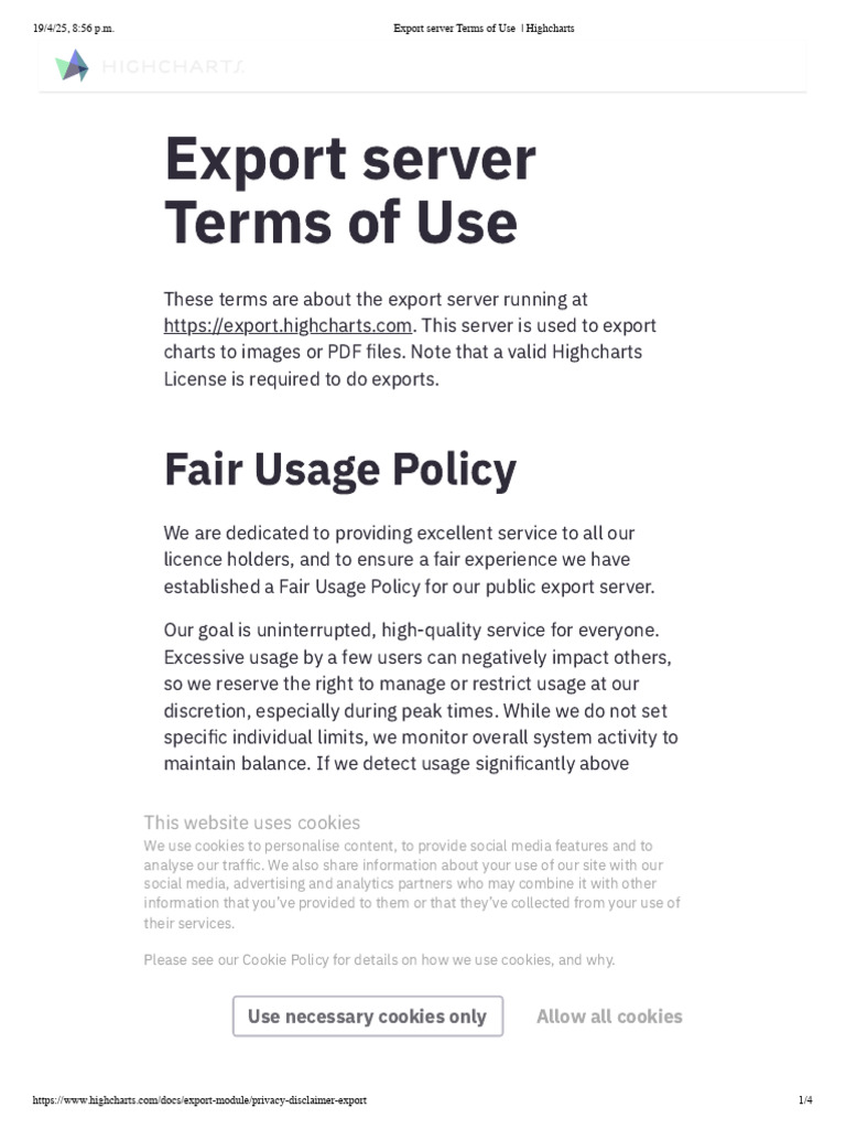 Export Server Terms of Use - Highcharts | PDF | Http Cookie | Computing