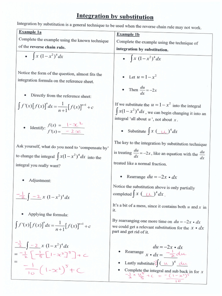 Integration by Substitution - Solutions | PDF