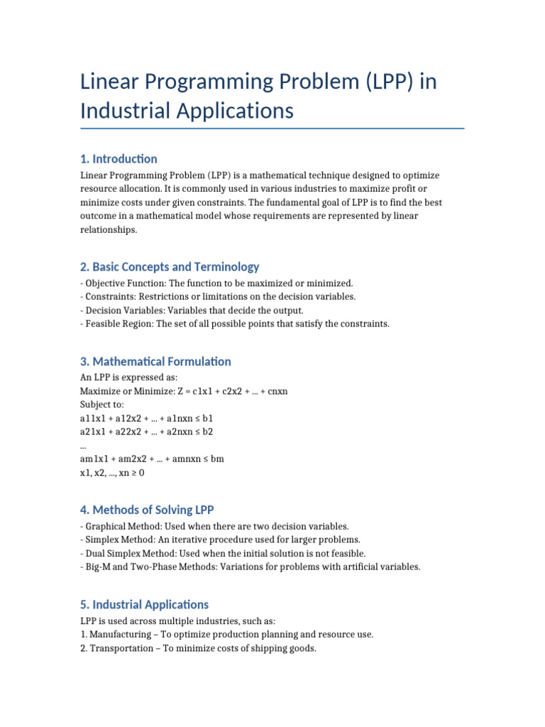 LPP_Project_Industrial_Applications | PDF | Mathematical Optimization | Linear Programming