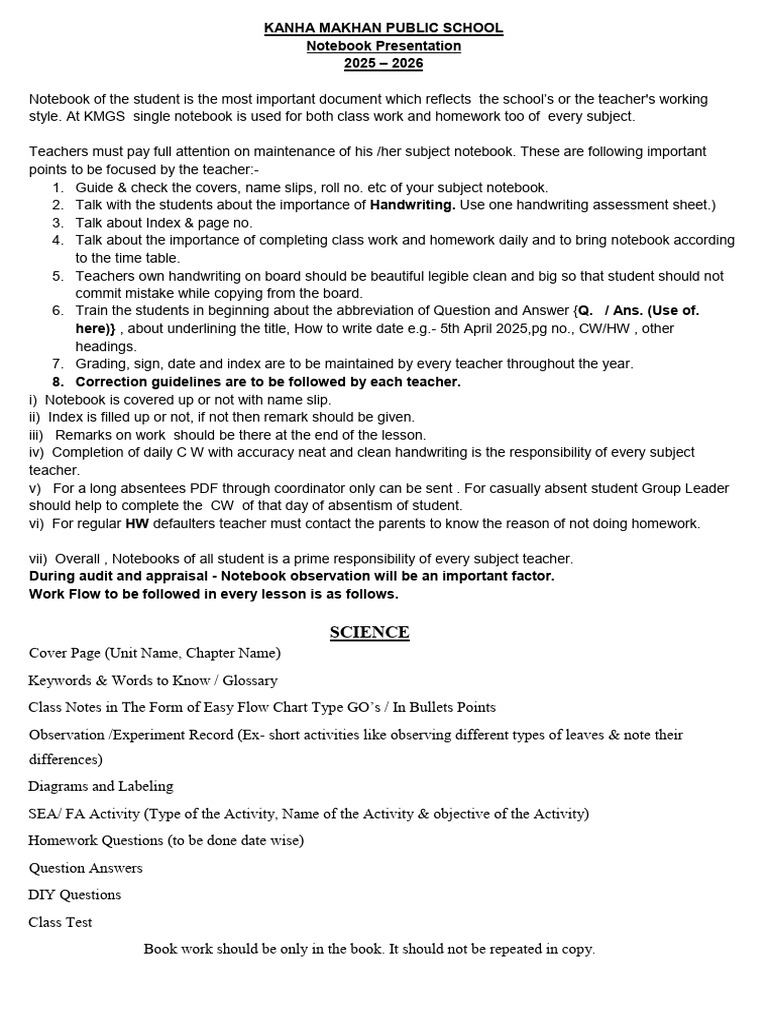 Notebook Guidelines SCIENCE | PDF