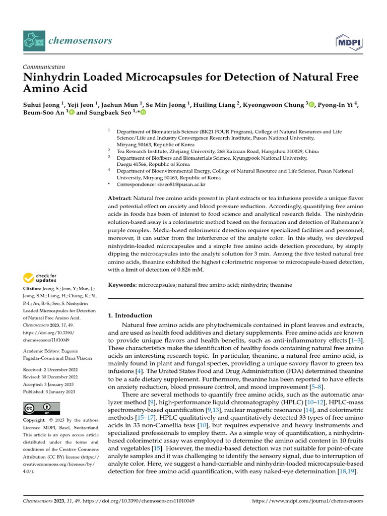 Ninhydrin Loaded Microcapsules For Detection of Natural Free AminoAcid | PDF | Chemical ...