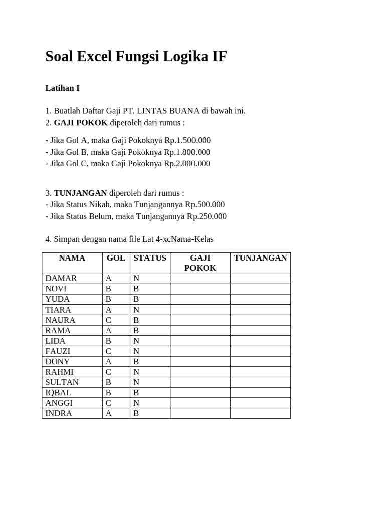 Soal Excel Fungsi Logika If | PDF