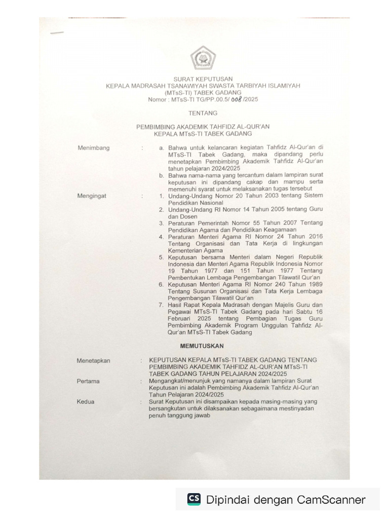 SK Tahfidz MTs TI Tabek Gadang | PDF