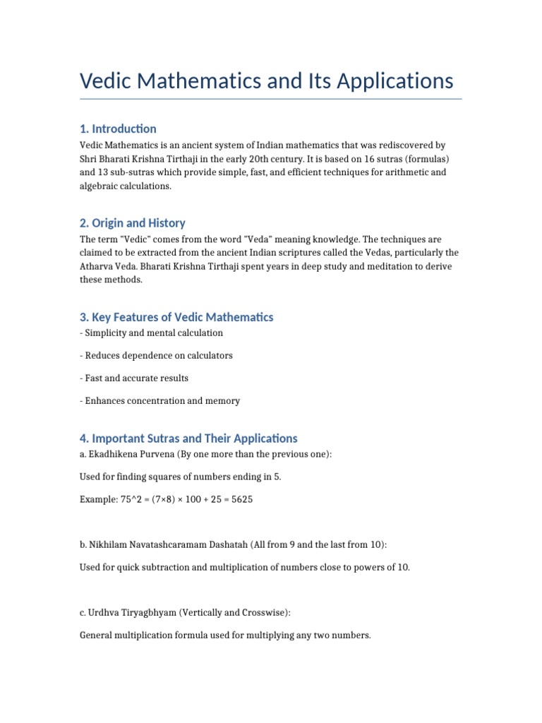 Vedic Mathematics Project | PDF