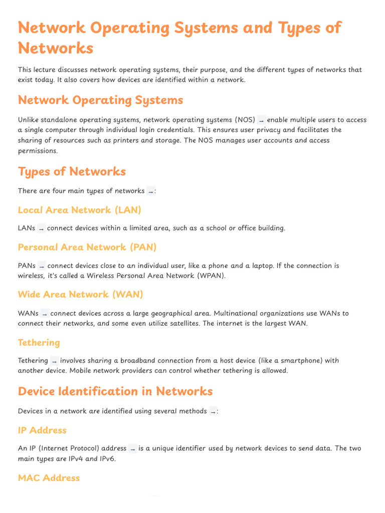 Network Operating Systems and Types of Networks | PDF