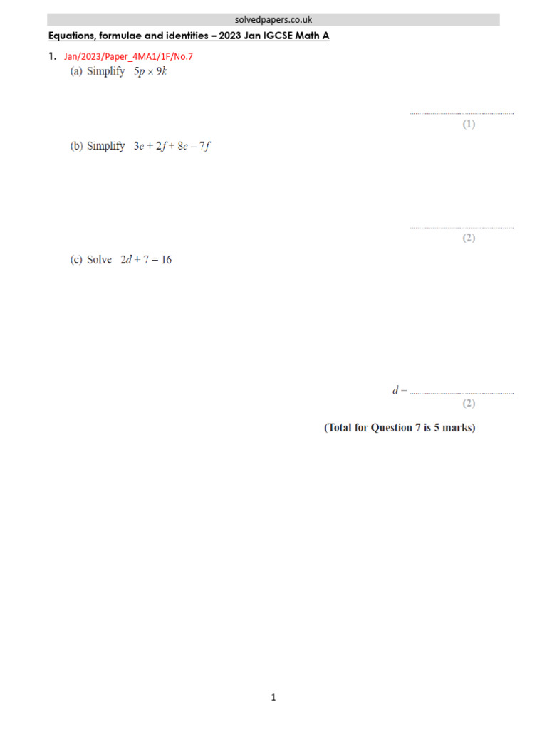 2023Jan-Equations-formulae-and-identities-Edexcel-IGCSE-Math-A | PDF ...