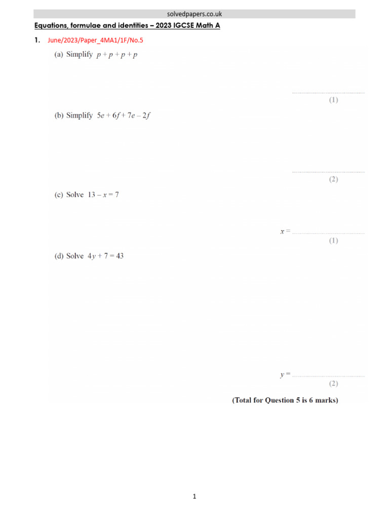 2023june Equations Formulae and Identities IGCSE Math A | PDF ...