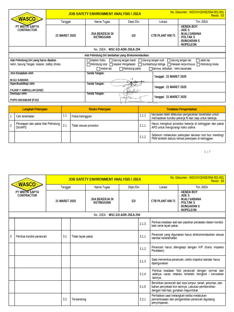 WSC Ed Adr Jsea 294 - Jsa Bekerja Di Ketinggian | PDF
